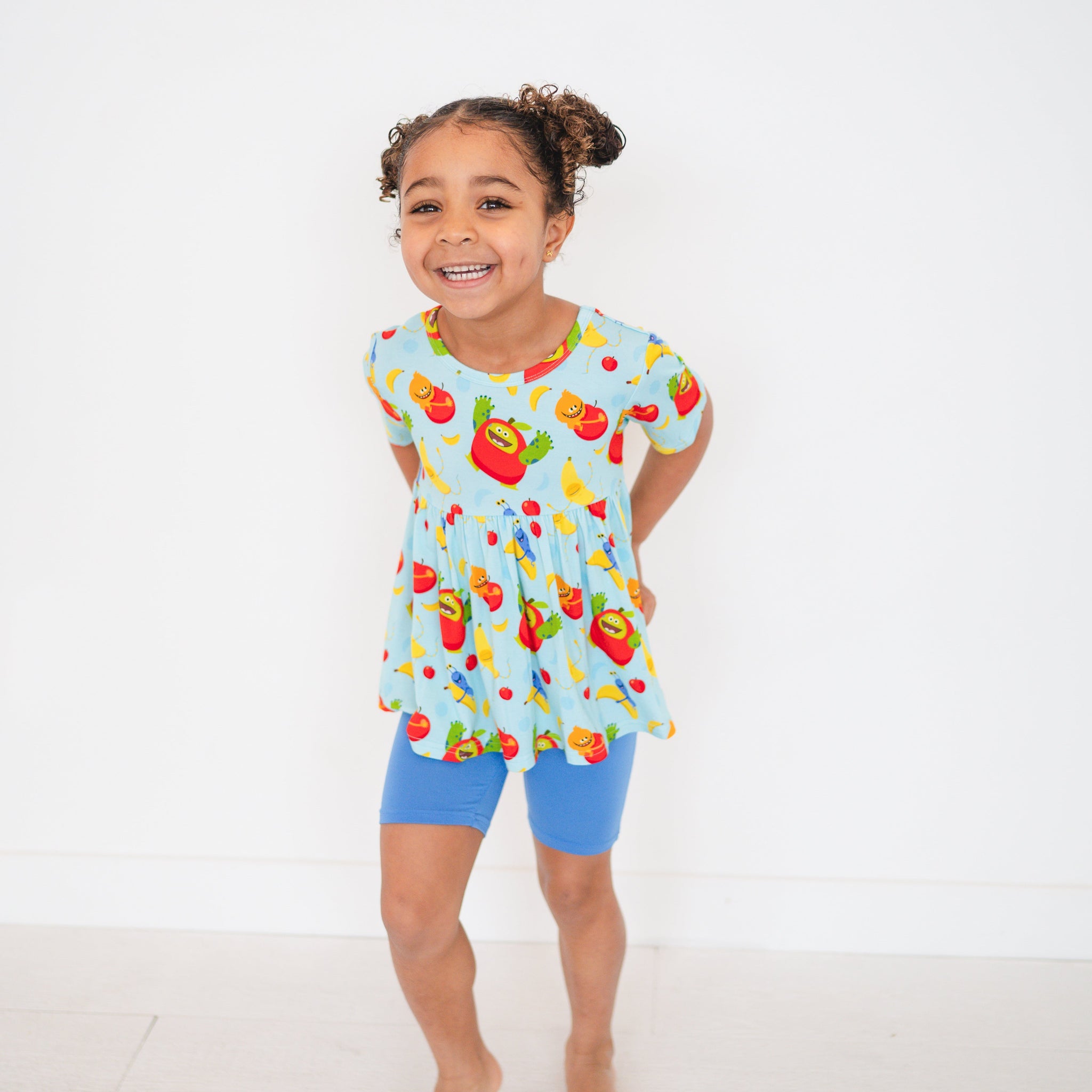Kids Bamboo Peplum Top - Super Simple™ Apples & Bananas